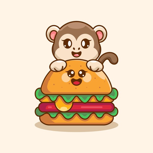 Adorable Monkey Embracing Delightful Cheeseburger | Jiffy Designs