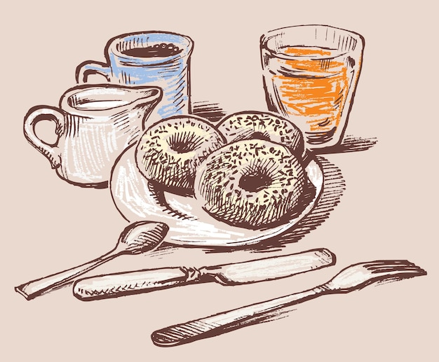 Delightful Breakfast Scene with Donuts and Beverages | Jiffy Designs