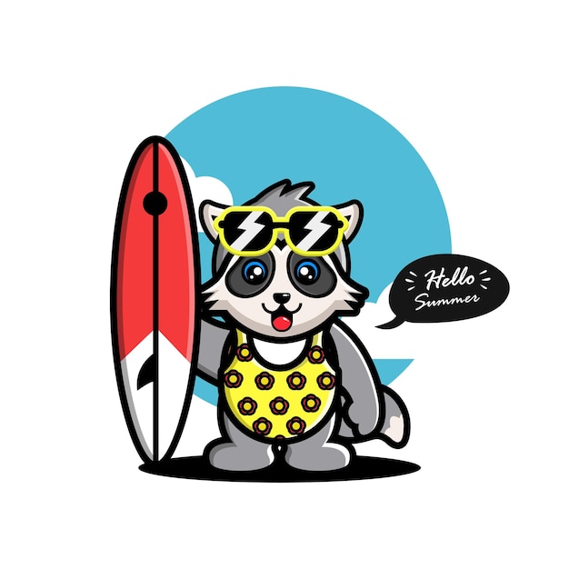 Surf-Loving Raccoon Waves Hello with Sunglasses and Surfboard | Jiffy ...