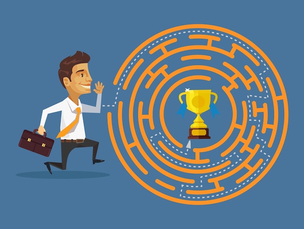 Businessman Navigates Maze to Achieve Career Success | Jiffy Designs