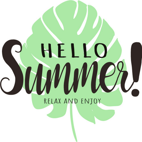 Hello Summer Lettering Typography Vector Design, Tropical Leaf Monstera ...