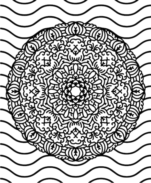 Intricate Monochrome Mandala with Flowing Wave Patterns | Jiffy Designs