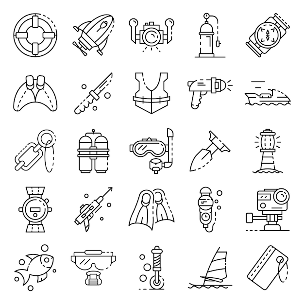 Diverse Collection of Nautical and Diving Themed Icons and Symbols ...