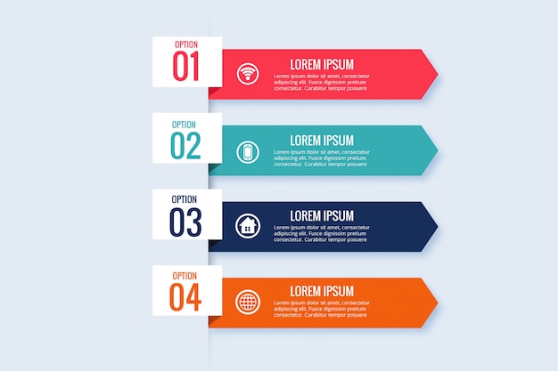 Vibrant Infographic Arrows with Descriptive Icons and Text | Jiffy Designs
