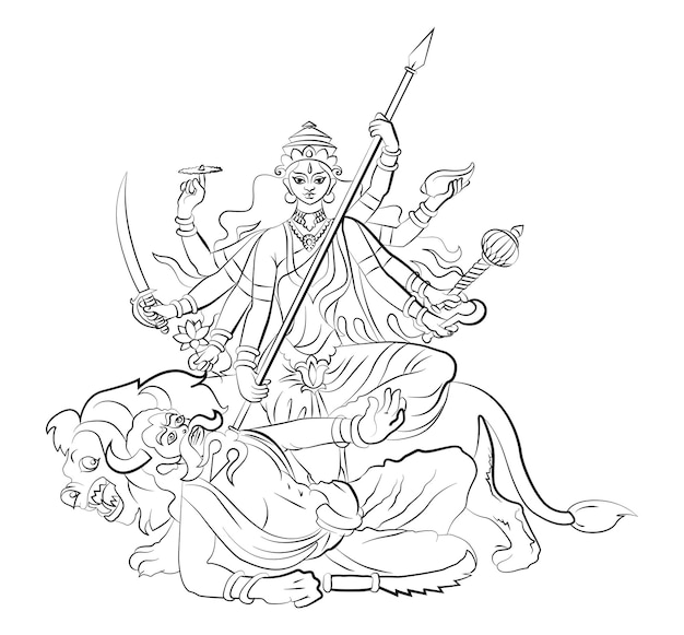 Vibrant Depiction of the Hindu Goddess Durga Slaying Demons | Jiffy Designs