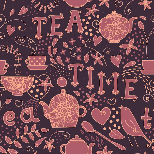 Charming Tea Time Pattern with Floral Motifs and Teapots | Jiffy Designs