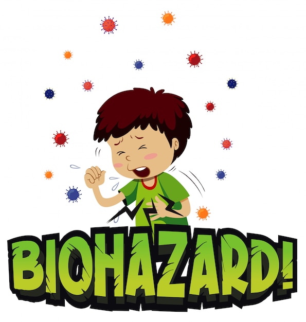 Cartoon Boy Surrounded by Colorful Biohazard Symbols | Jiffy Designs