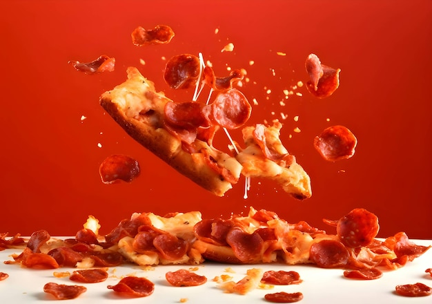 Exploding Pepperoni Pizza Slices on Fiery Red Background | Jiffy Designs