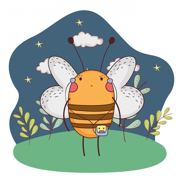Whimsical Bee Illustration with Stars and Foliage Background | Jiffy ...