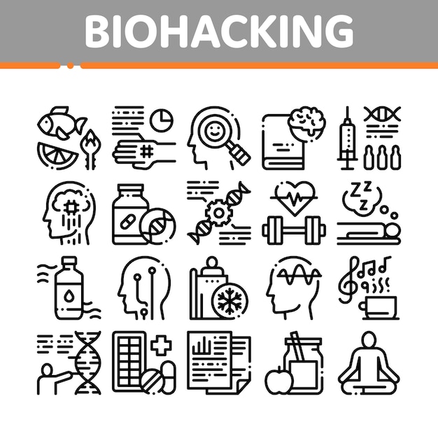 Diverse Collection of Biohacking Icons Depicting Wellness and ...
