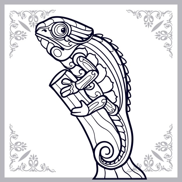 Intricate Chameleon Illustration with Ornamental Border | Jiffy Designs