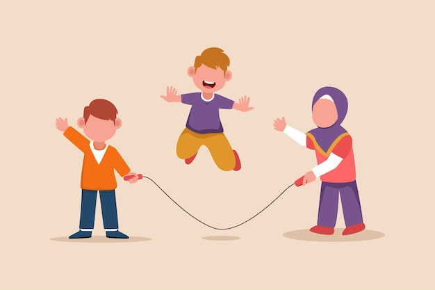 Playful children jumping rope in vibrant colors | Jiffy Designs