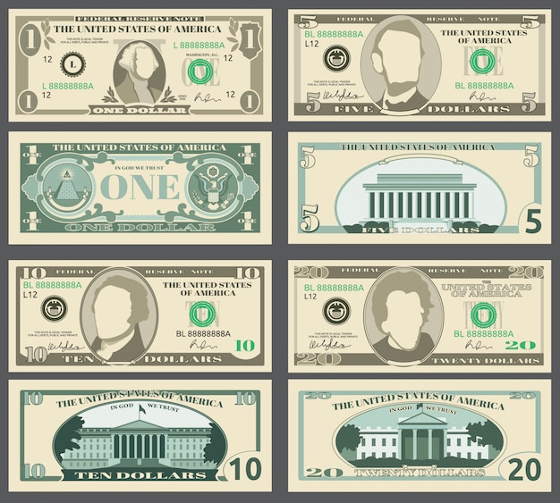 Vibrant Portraits and Iconic Landmarks on Vintage Dollar Bills | Jiffy ...