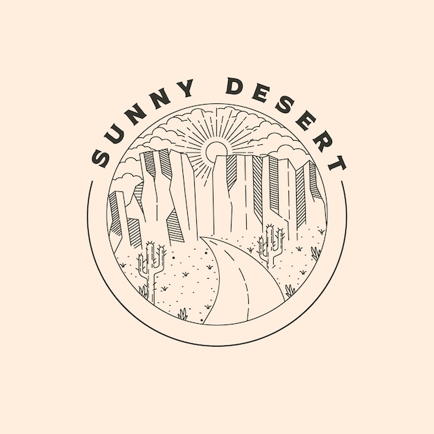 Vintage Desert Landscape Illustration with Sunny Desert Typography ...