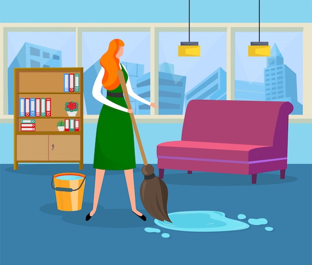 Hardworking Housekeeper Cleans Modern Office Space | Jiffy Designs