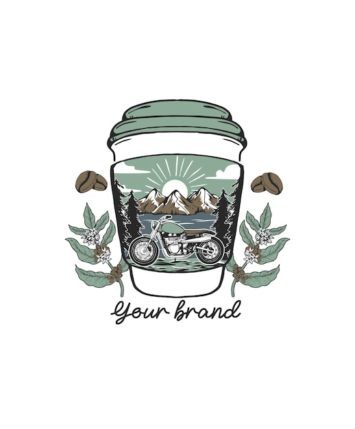 Adventurous Coffee Cup with Motorcycle Landscape | Jiffy Designs