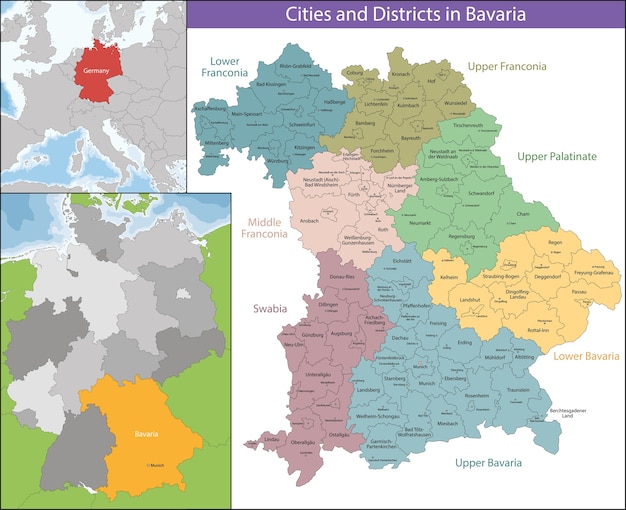 Colorful Map of Bavaria's Diverse Cities and Districts | Jiffy Designs