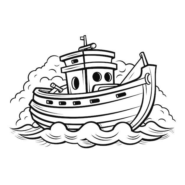 Charming Cartoon Tugboat Sailing Through Waves | Jiffy Designs