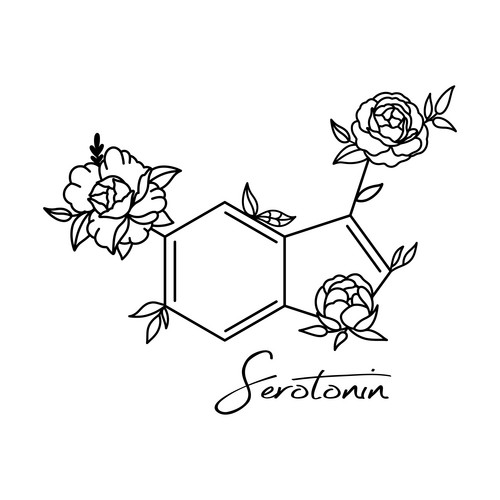 Serotonin Formula With Peonies, Outline Vector Illustration | Jiffy Designs