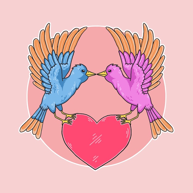 Vibrant Love Birds Embracing a Radiant Heart | Jiffy Designs