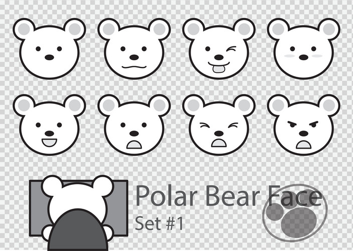 Polar Bear Face In 8 Difference Emotions | Jiffy Designs