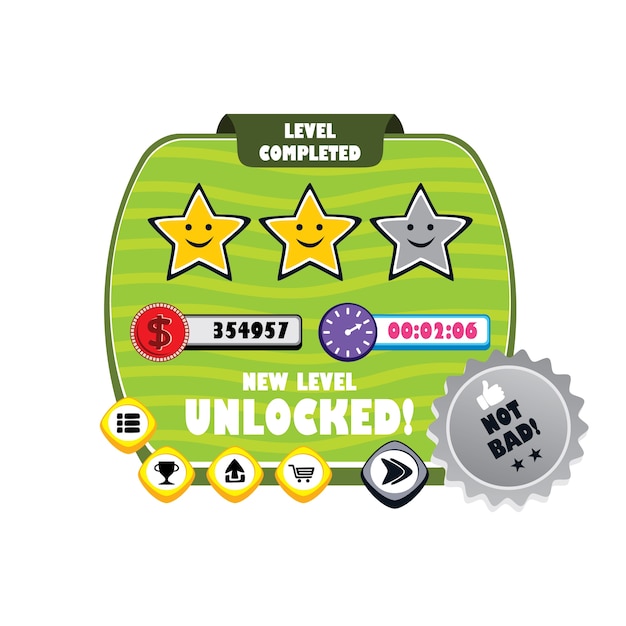 Vibrant Video Game Level Completion Screen with Shining Stars | Jiffy ...
