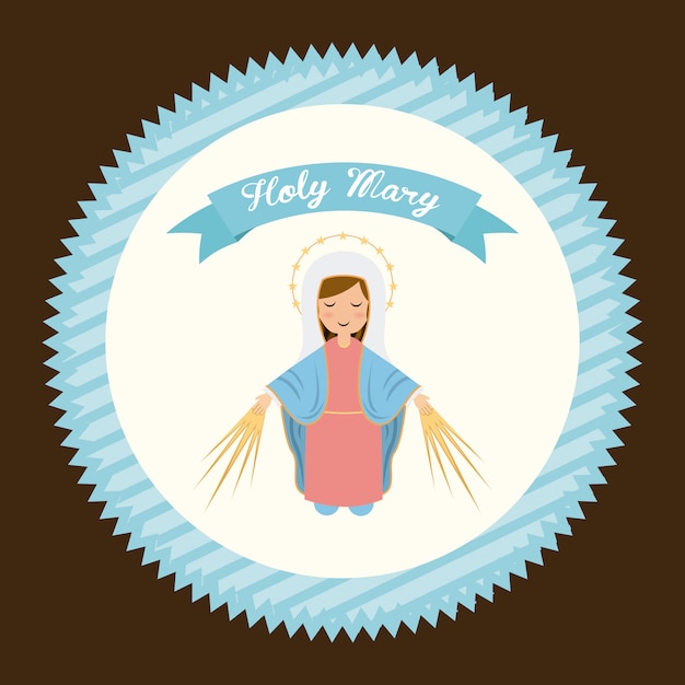 Holy Virgin Mary Illustration in Circular Ornate Frame | Jiffy Designs