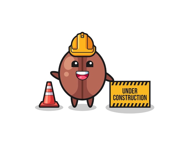 Cheerful Coffee Bean Construction Worker with Traffic Cone | Jiffy Designs