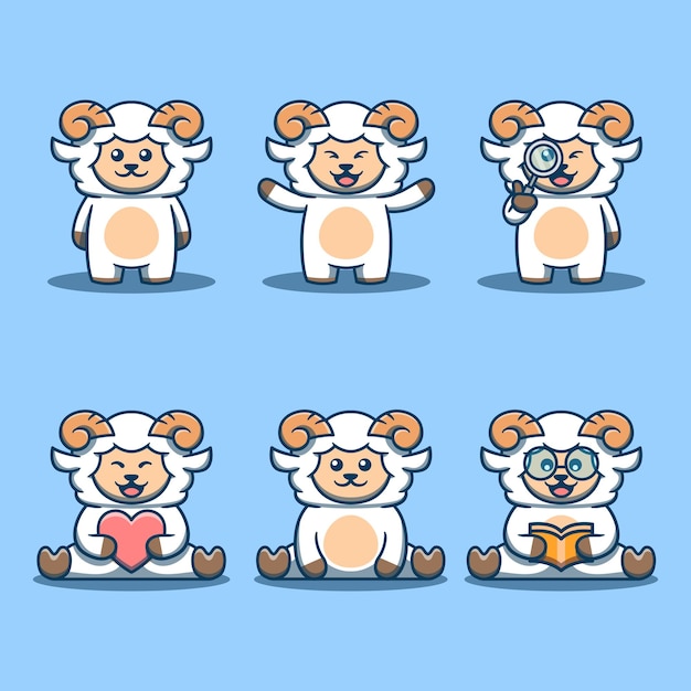 Adorable Cartoon Ram Characters in Various Poses and Emotions | Jiffy ...