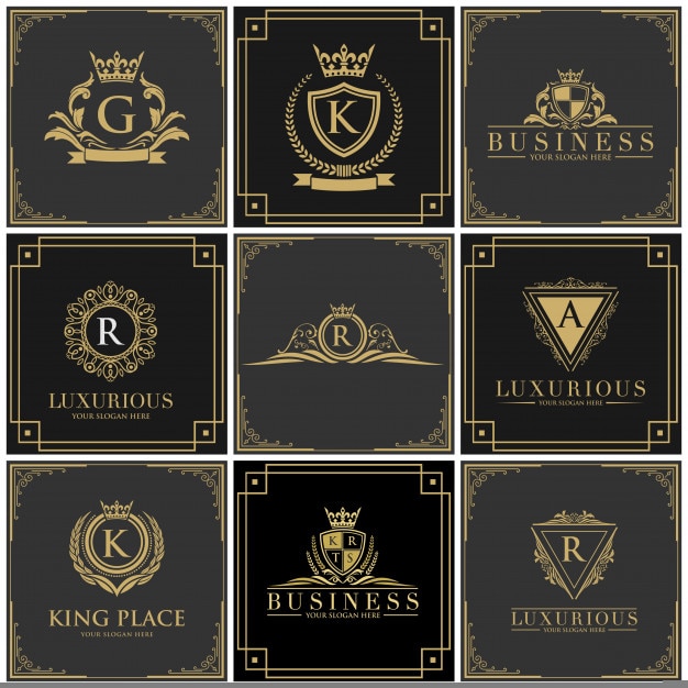 Luxurious Golden Crest and Logo Collection with Ornate Designs | Jiffy ...