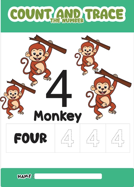 Playful Primates: Counting and Tracing the Number Four | Jiffy Designs