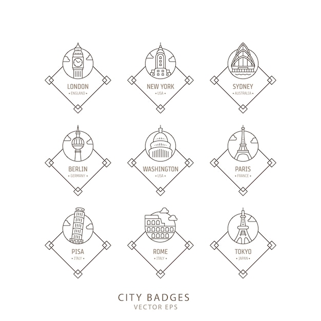 Minimalist City Emblems with Iconic Landmarks and Geometric Designs ...