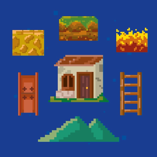 Vibrant Pixel Art Landscape and Household Elements Collection | Jiffy ...