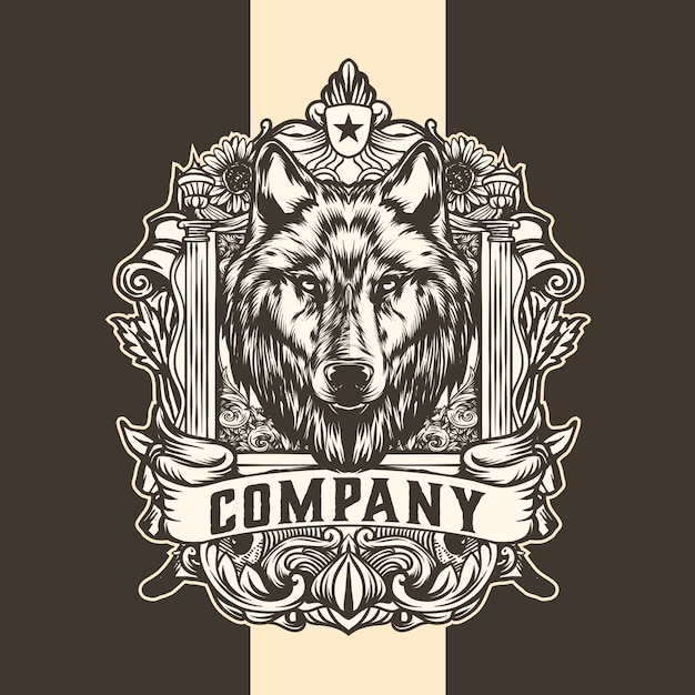 Majestic Wolf Crest with Ornate Architectural Framing | Jiffy Designs