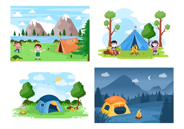 Vibrant Camping Scenes with Diverse Outdoor Adventures | Jiffy Designs