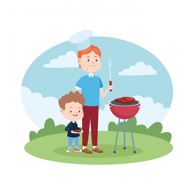 Father and Son Enjoying a Backyard BBQ Cookout | Jiffy Designs
