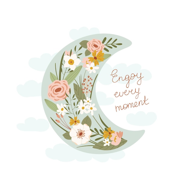 Floral Crescent Moon Illustration with Inspirational Quote | Jiffy Designs