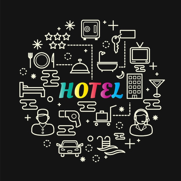 Vibrant Hotel Icons Showcase Diverse Hospitality Services | Jiffy Designs