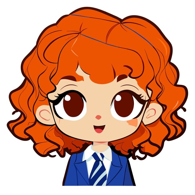 Charming Chibi Girl with Vibrant Curly Hair | Jiffy Designs