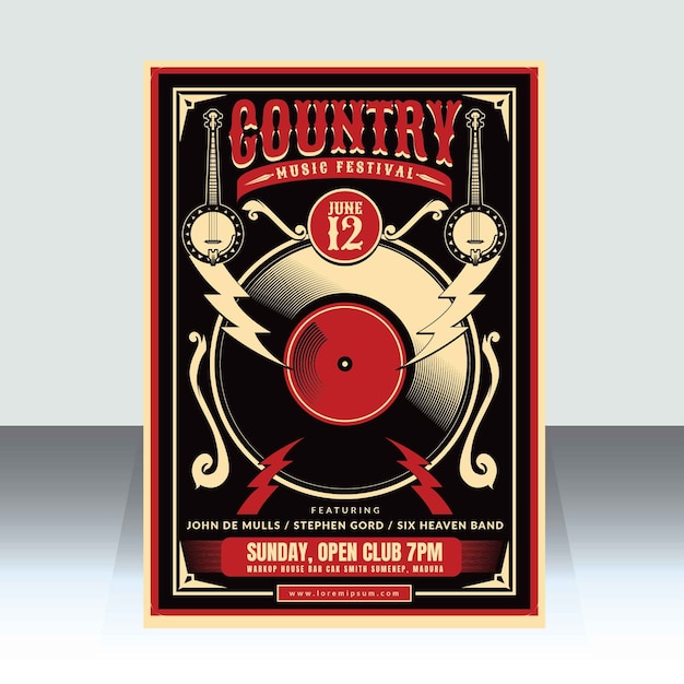 Vintage Country Music Festival Poster with Vinyl Record | Jiffy Designs