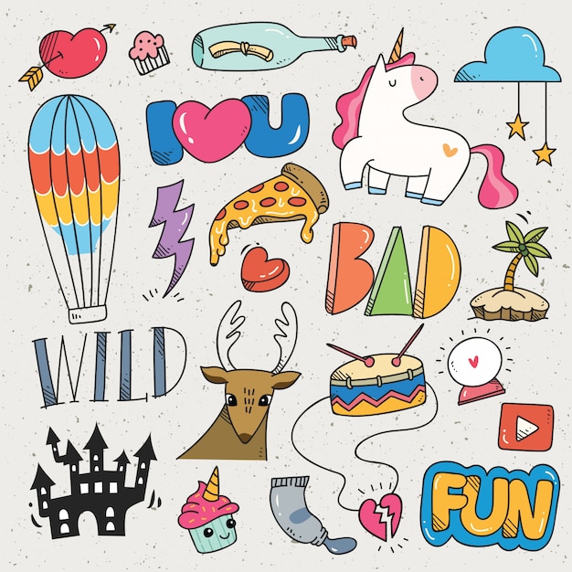 Vibrant Doodle Collection with Quirky Elements and Lettering | Jiffy ...