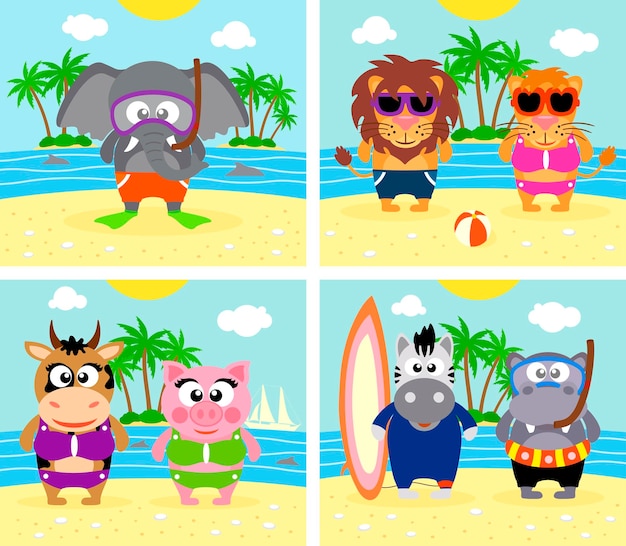 Vibrant Tropical Animal Cartoon Characters on the Beach | Jiffy Designs