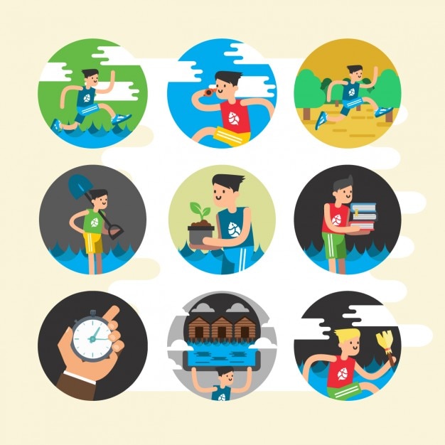 Vibrant Character Illustrations in Diverse Circular Compositions ...