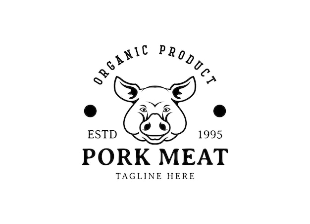 Vintage Pork Meat Logo with Pig Mascot and Retro Branding | Jiffy Designs