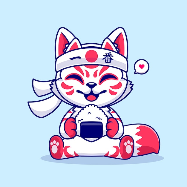Adorable Manga-Style Kawaii Cat with Onigiri | Jiffy Designs