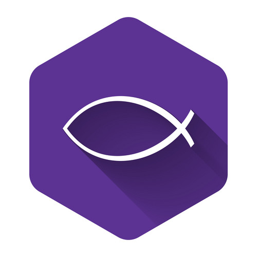 White Christian Fish Symbol Icon Isolated With Long Shadow. Jesus Fish ...