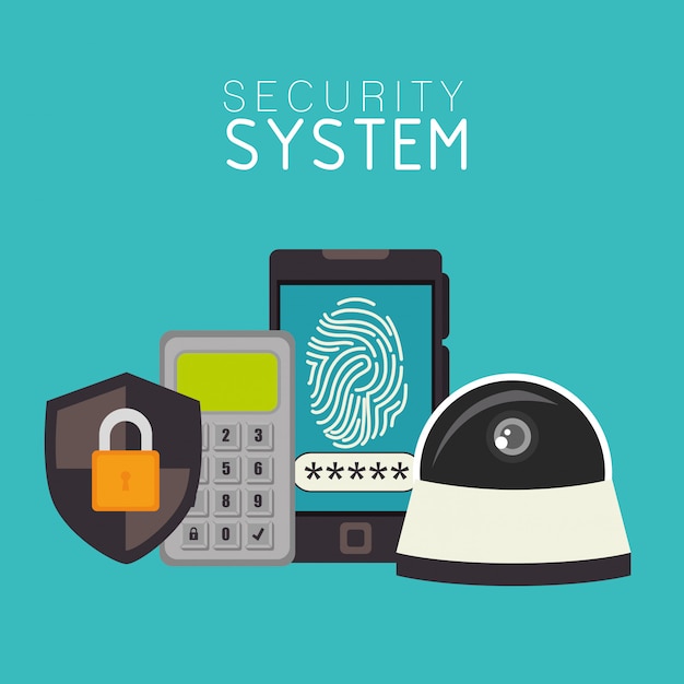 Colorful Security System Illustration with Fingerprint and Keypad ...