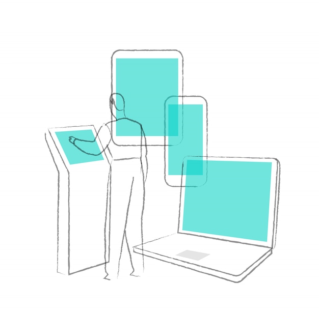 Stylized Illustration of Digital Devices in Teal and White | Jiffy Designs