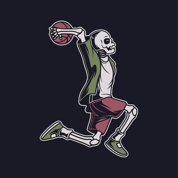 Energetic Skeleton Dunking a Basketball with Flair | Jiffy Designs