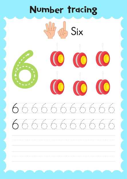 Vibrant Number Tracing Worksheet Featuring Six Yoyos | Jiffy Designs